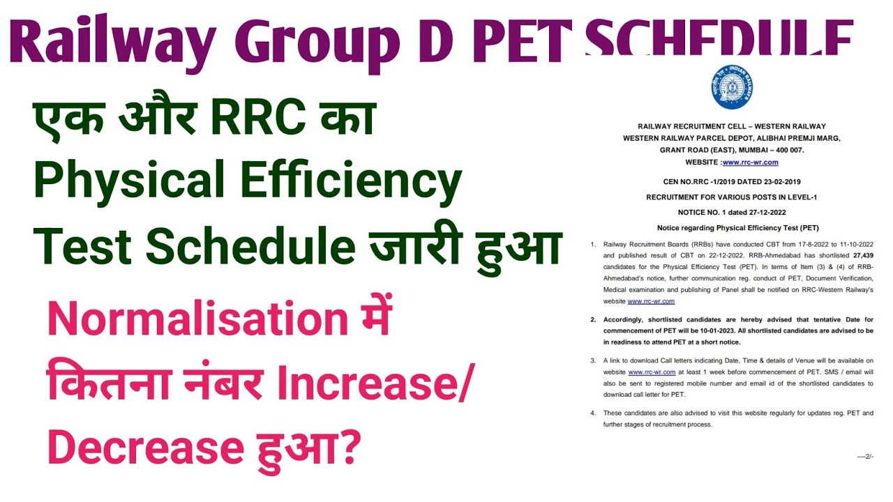 एक और RRC का Physical Efficiency Test Schedule जारी हुआ। RRC group d ...