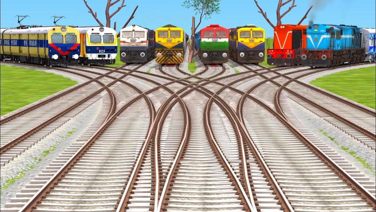 8 Trains Crossing On Daimond🎚Curved Animated Railroad Tracks// indian ...