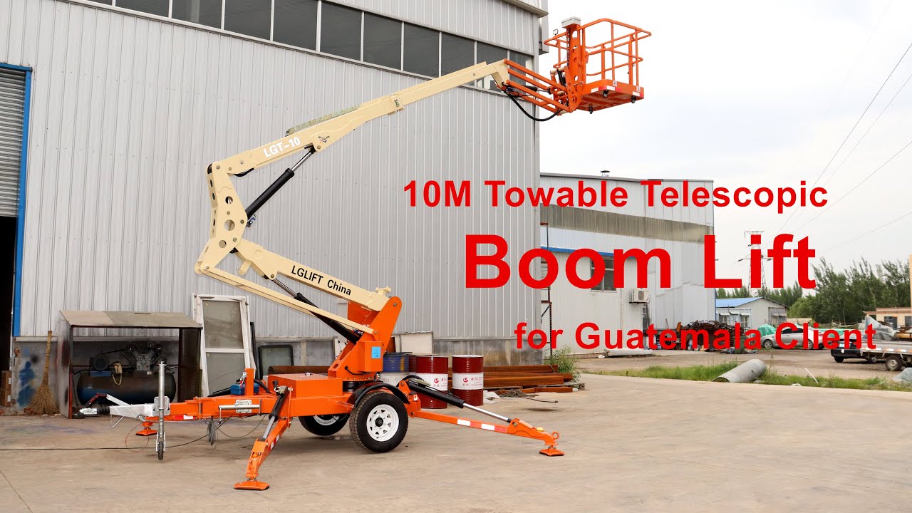 10m Towable telescopic boom lift for Guatemala client - YouTube