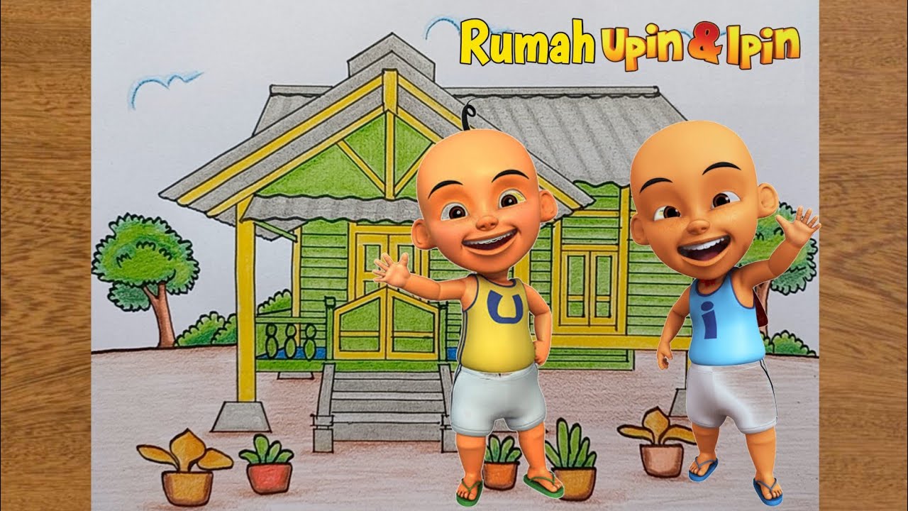 Gambar rumah Upin dan Ipin terbaru || Cara Menggambar rumah Upin dan ...