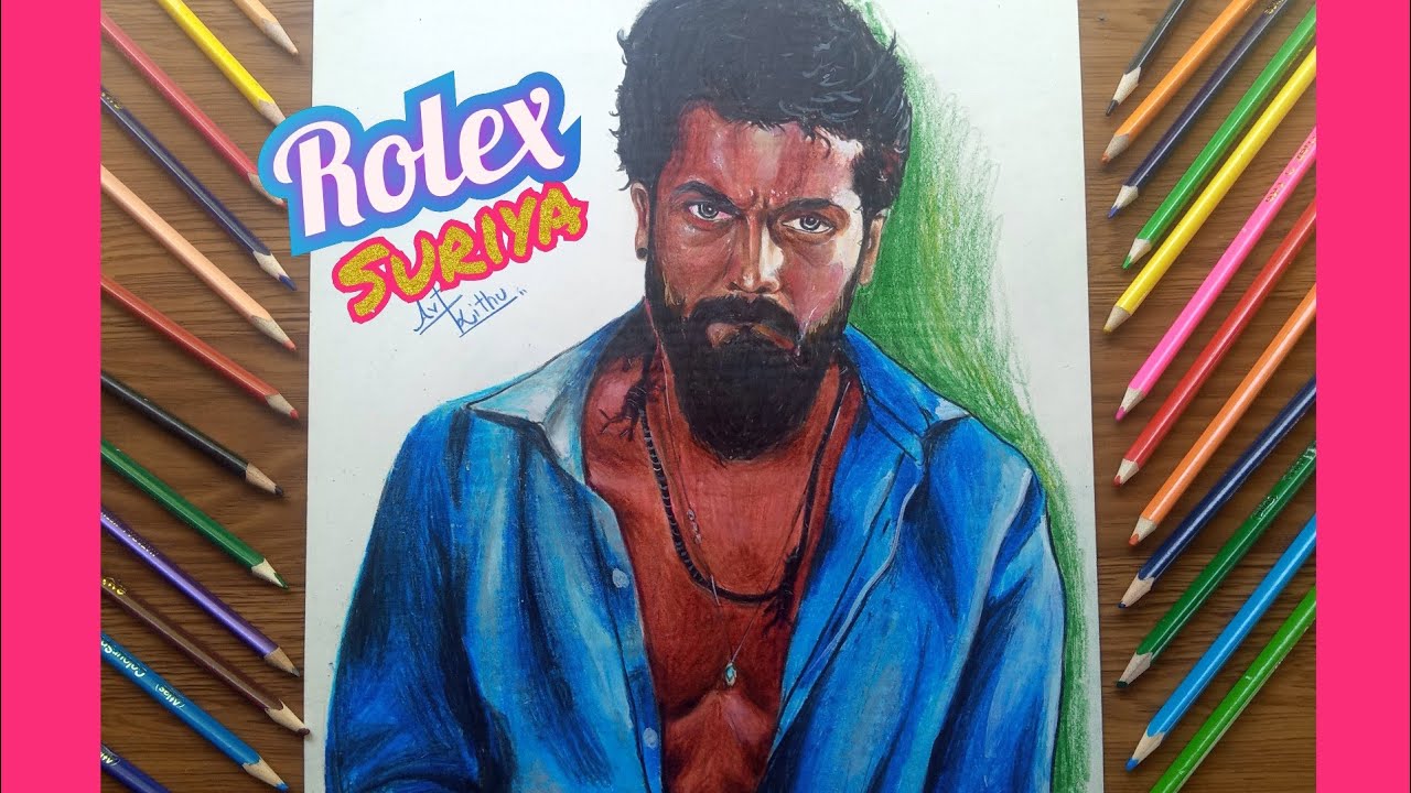 rolex suriya| rolex color pencil art|Vikram movie suriya art - YouTube