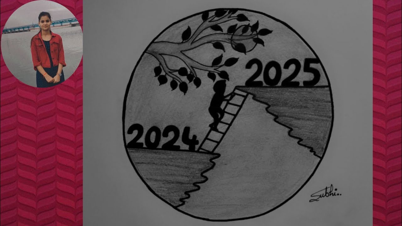 Happy New year Drawing 2025, Easy New Year Drawing, Pencil sketch for ...
