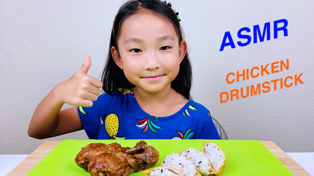 Asmr Food Chicken Drumsticks And Fried Soybean Curd With Rice Eating