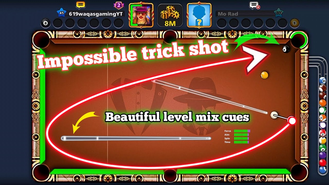 8 ball pool awesome invisible cue epic gameplay_trick shot and kiss ...