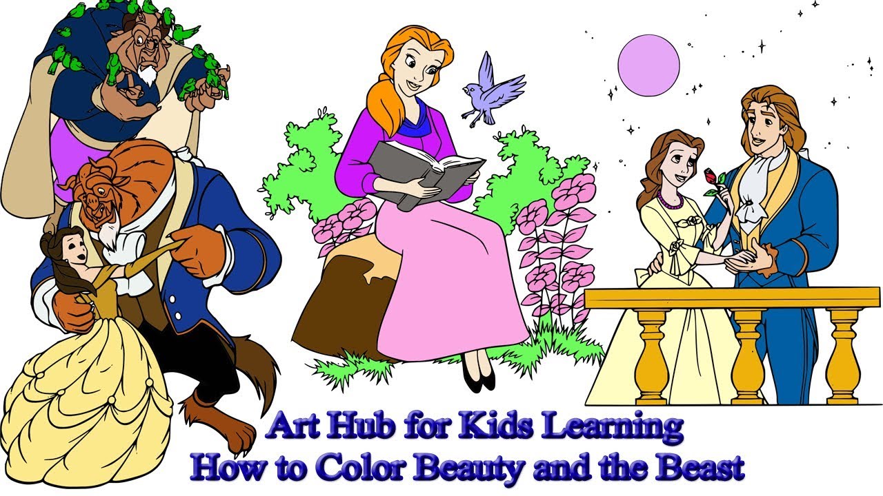 Art Hub for Kids Learning How to Color Beauty and the Beast - YouTube