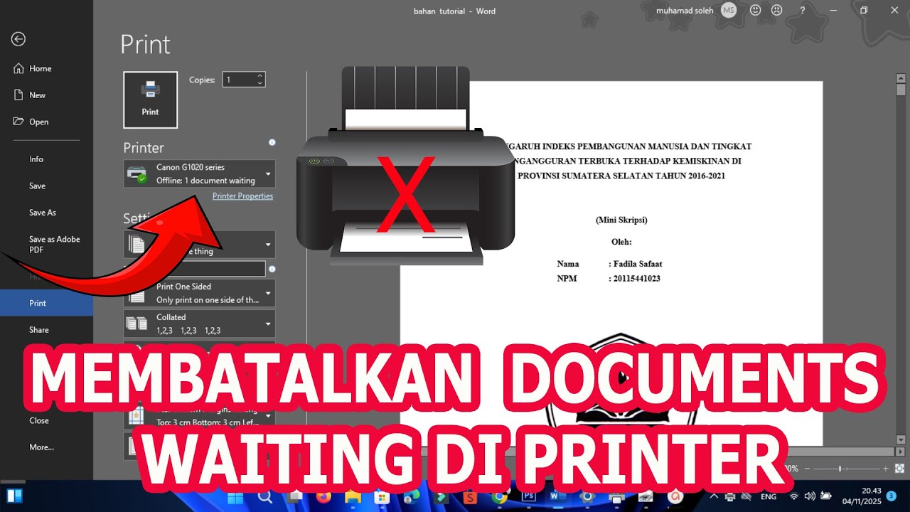 Cara Menghapus Dokumen Waiting di Printer - YouTube