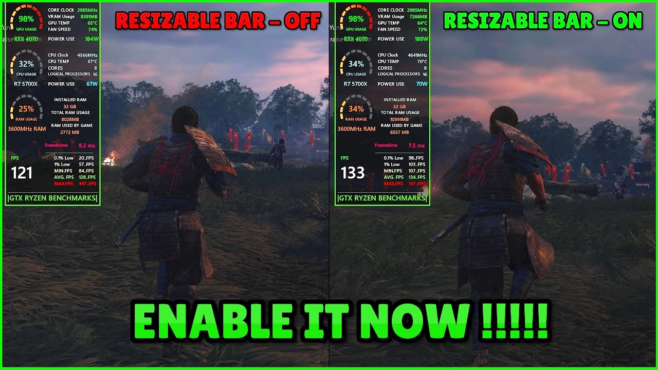 Ghost of Tsushima pc : Resizable BAR ON vs. OFF - YouTube