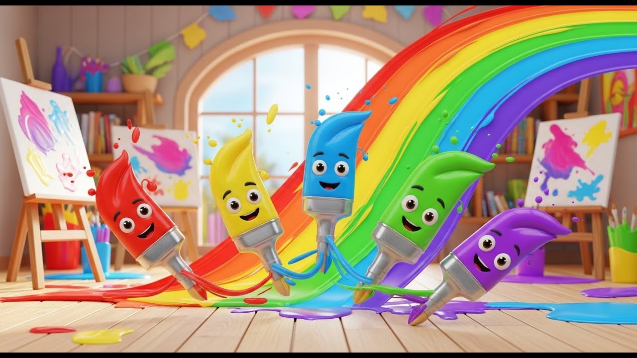 Five Little Paintbrushes Swish Swish Swish | Art Song & Color Rhymes ...