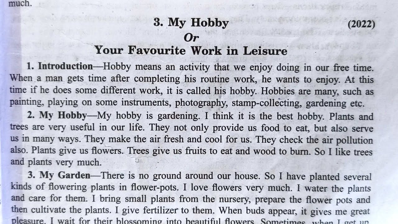 Essay on my Hobby || your favourite work in leisure essay || my Hobby ...