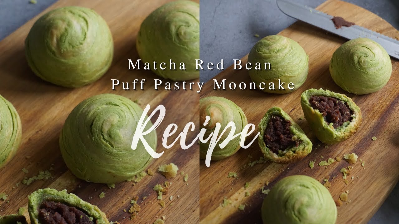 VEGAN Matcha Red Bean Puff Pastry Mooncakes | TeoChew Mooncake | Egg ...