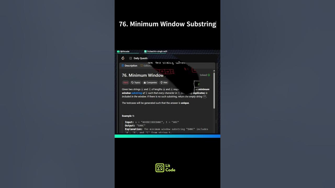 Leetcode 76 Minimum Window Substring Shorts Python Leetcodechallenge Coding Youtube