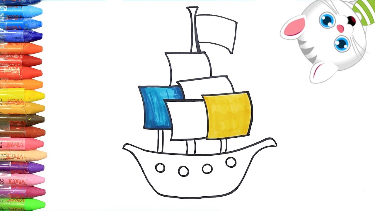 Drawing a Colorful Ship | Coloring for Toddlers and Drawing for Kids ...