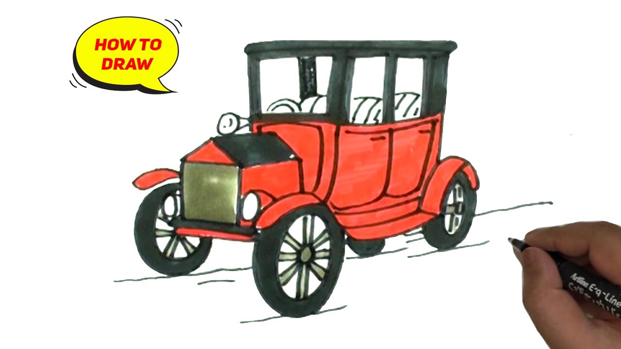 How to draw an Old Time Car easy and step by step. - YouTube