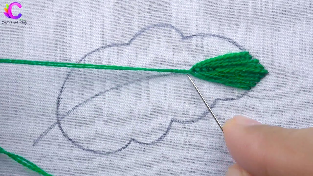 modern hand embroidery leaf design tutorial, beautiful decorative leaf ...