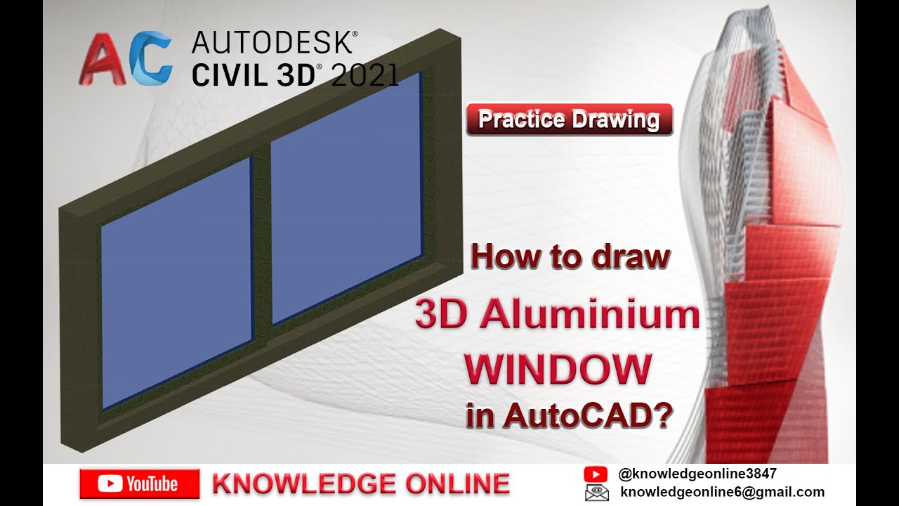 How to Draw 3D Aluminum Sliding Window in AutoCAD. Complete tutorial ...