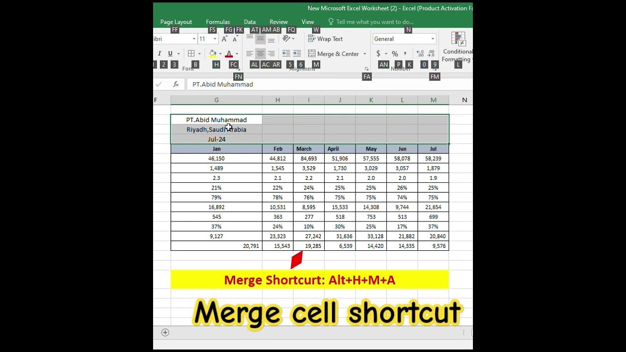 Merge Cell Shortcut ~~ Excel Tutorial Excel Exceltips Exceltutorial