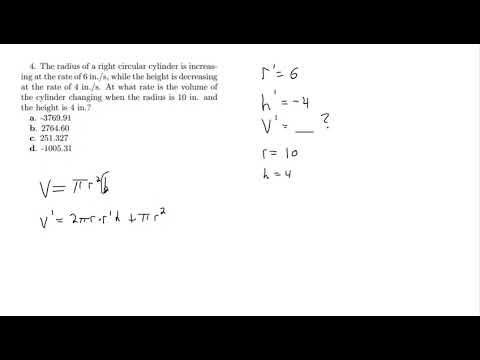 Calculus Rate of Change of Volume of Cylinder implicit Differentiation ...