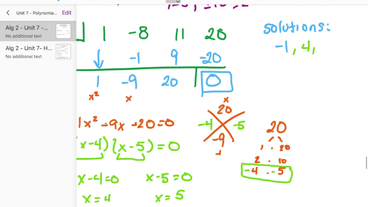 Algebra 2 - Unit 7 - Day 7 - Finding Zeros - YouTube