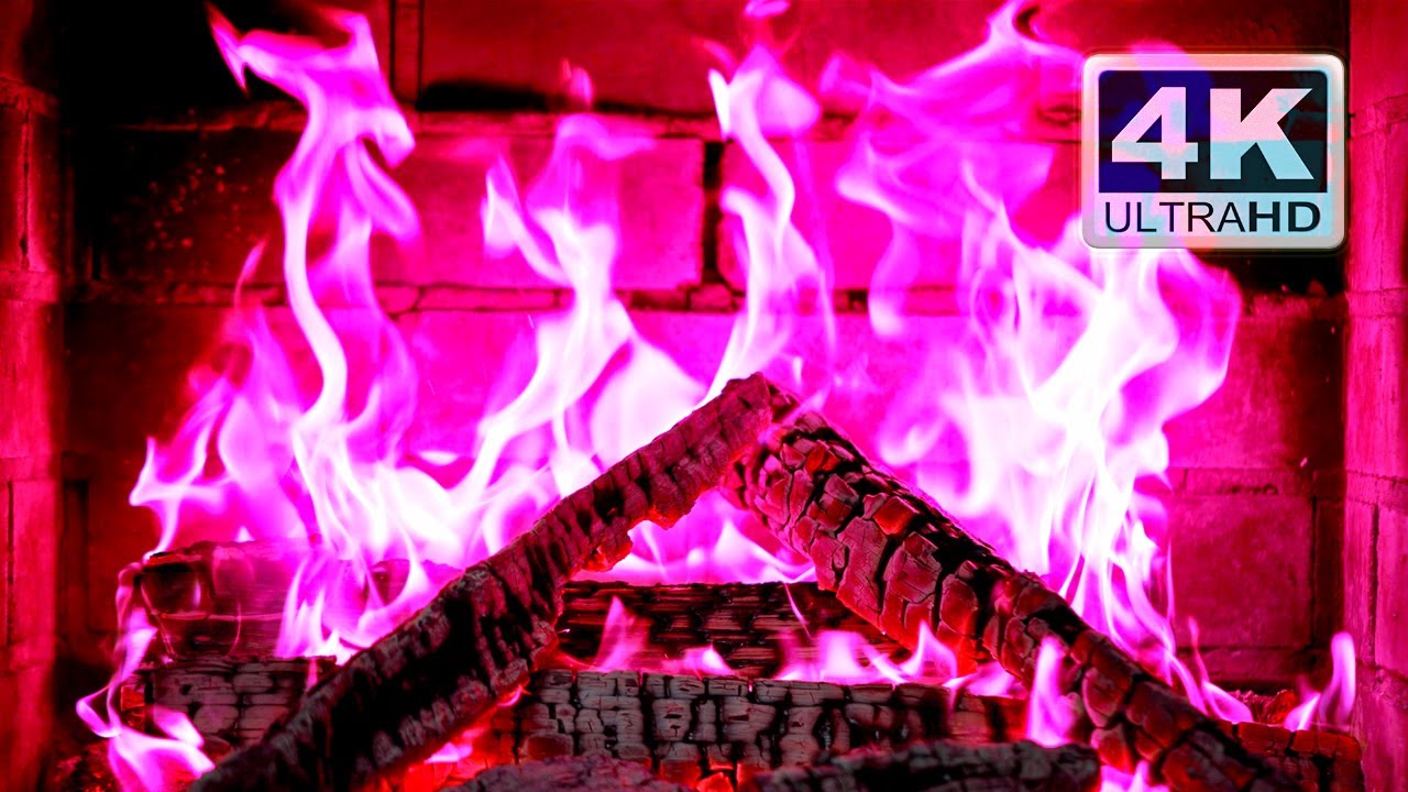 🔥 PINK Fireplace 4K! Colorful Fireplace Burning with pink flames ...