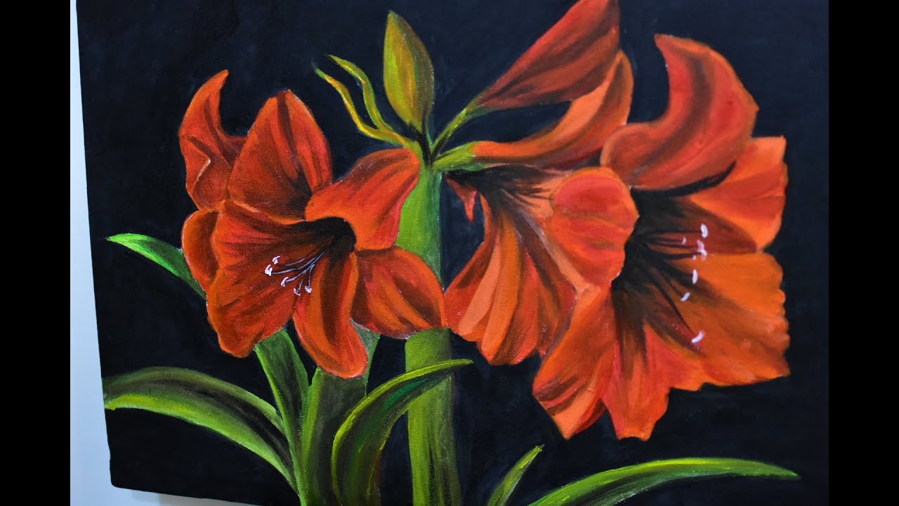 Red Flower Acrylic Painting/ Hippeastrum Flower Painting/ Satisfying ...