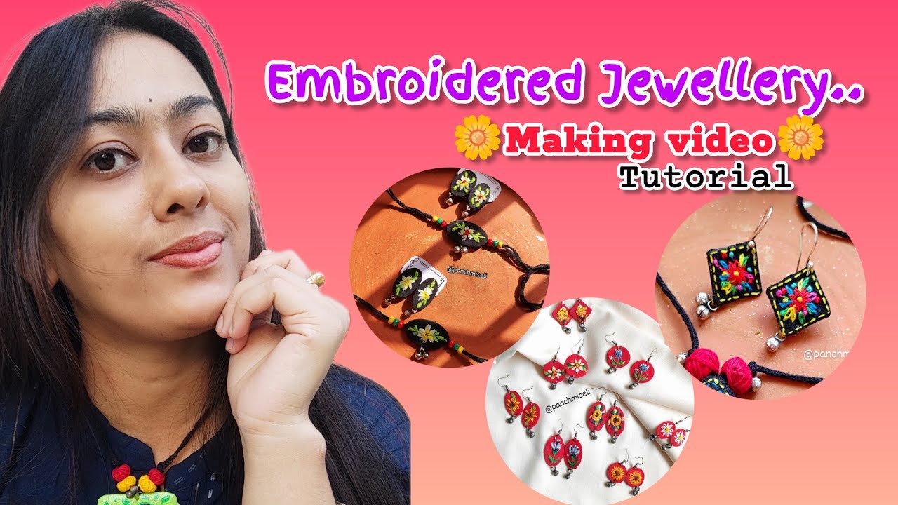Embroidered jewellery Tutorial🌼Details Process Of Making Earrings #embroidery #jewellery - YouTube