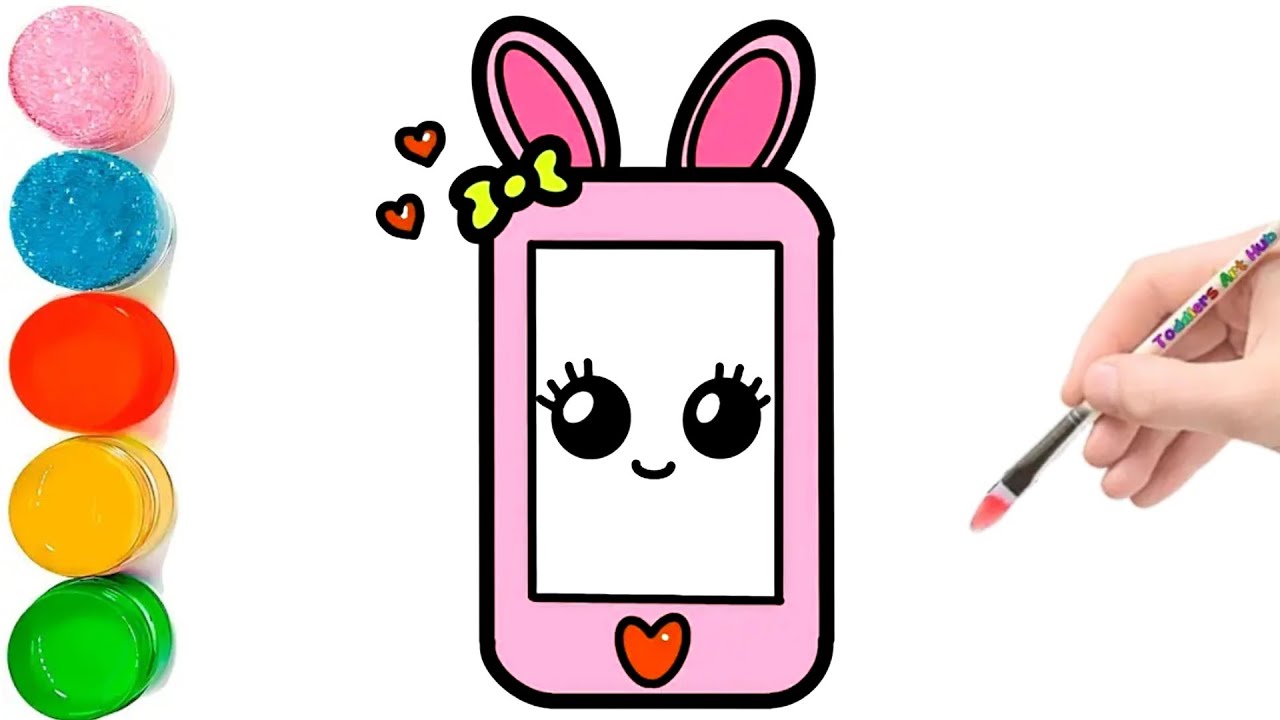 How To Draw a cute Mobile Phone 📱Drawing, Painting & Coloring For Kids ...
