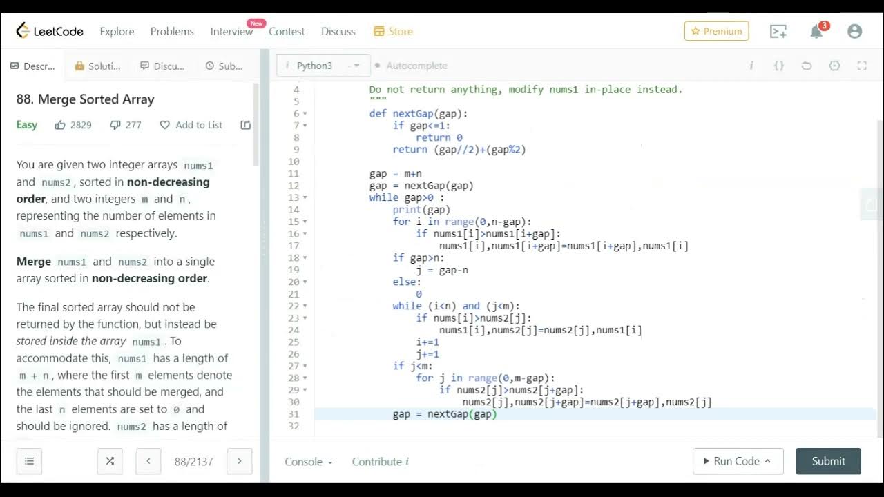 Merge Two sorted Arrays | Gap Method | Leetcode | Python | Striver SDE sheet | Solution | Code ...
