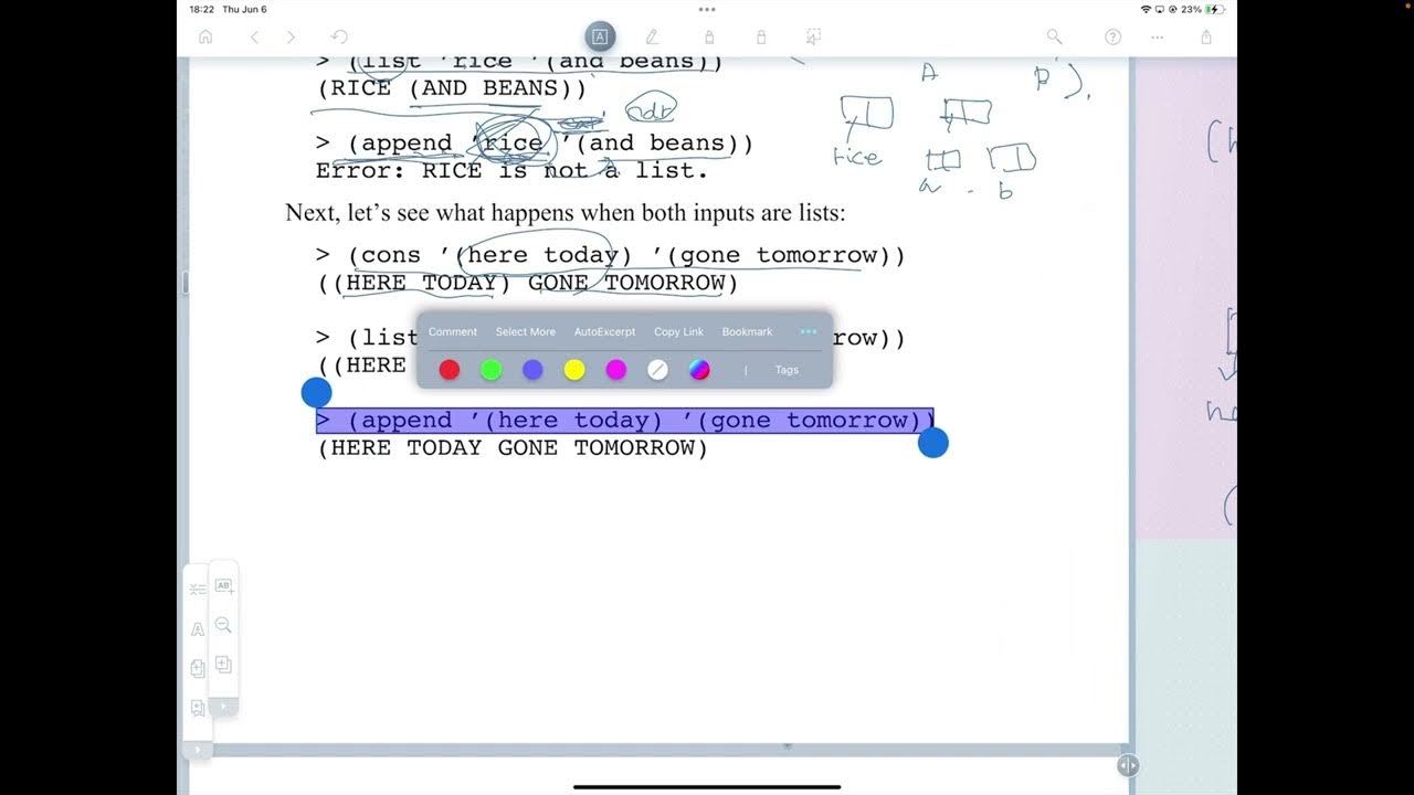 back to the basics-lisp chapter 6.4 comparing cons,append,list - YouTube