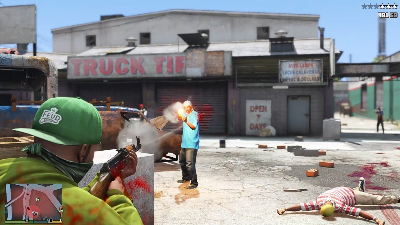 GTA 5 - Franklin's Hayes Auto Workshop Street Gang Shootout + Six Star ...