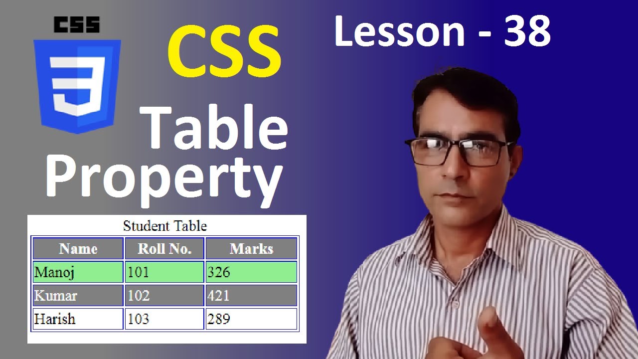 Table property in CSS | CSS lesson - 38 | CSS for beginners | design ...