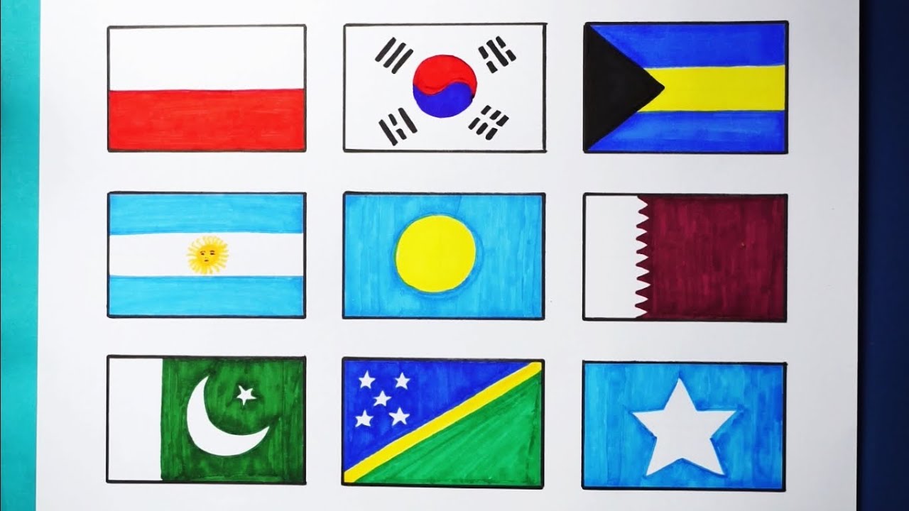 DRAWING 9 NATIONAL FLAGS TO SAY THE NAME OF THIS FLAG COUNTRY YouTube