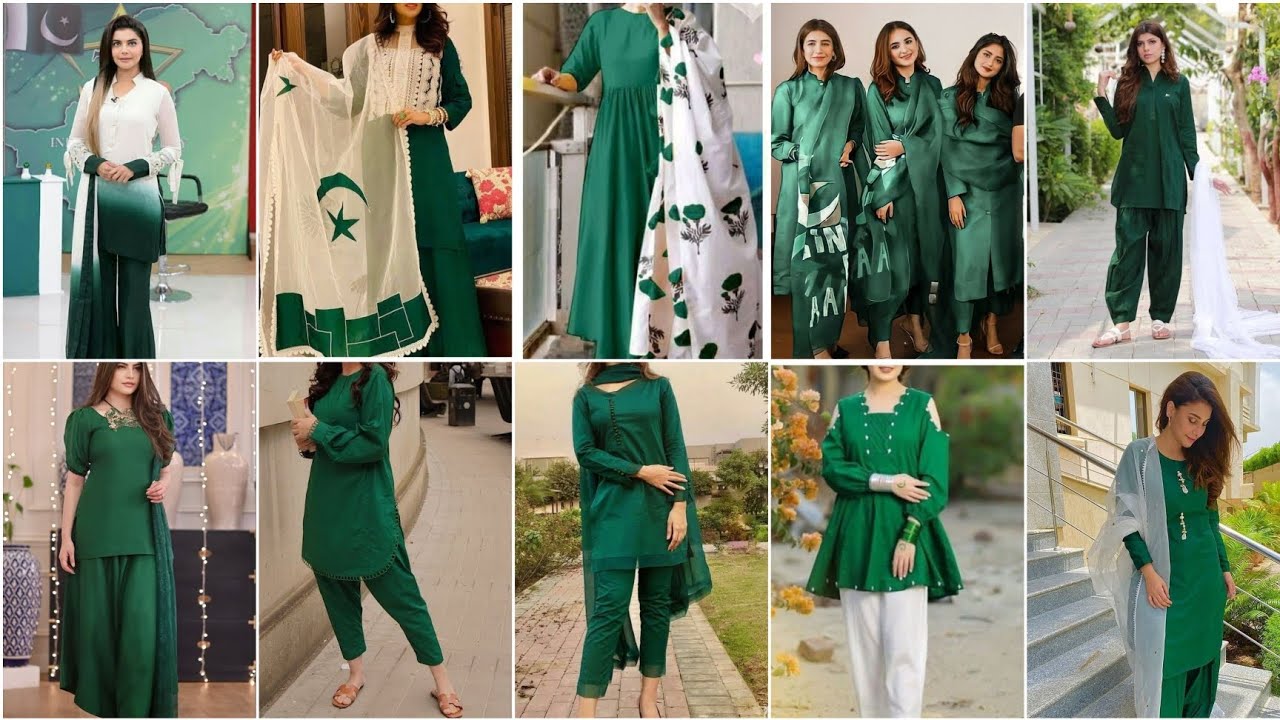 14 August Dresses 2023..The best Green and white Dresses For Pakistan's ...
