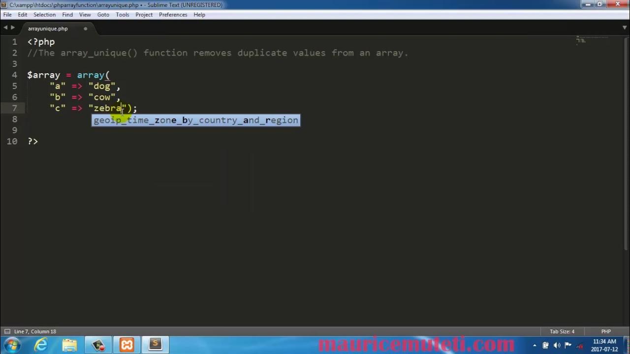 PHP array unique Function - YouTube
