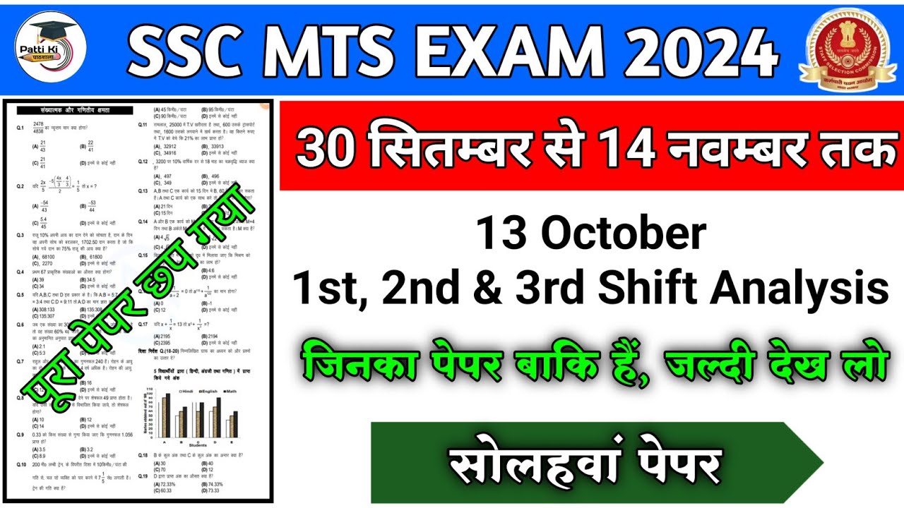 SSC MTS Exam 2024 | Reasoning Paper | SSC MTS 13 Oct 1st, 2nd & 3rd ...