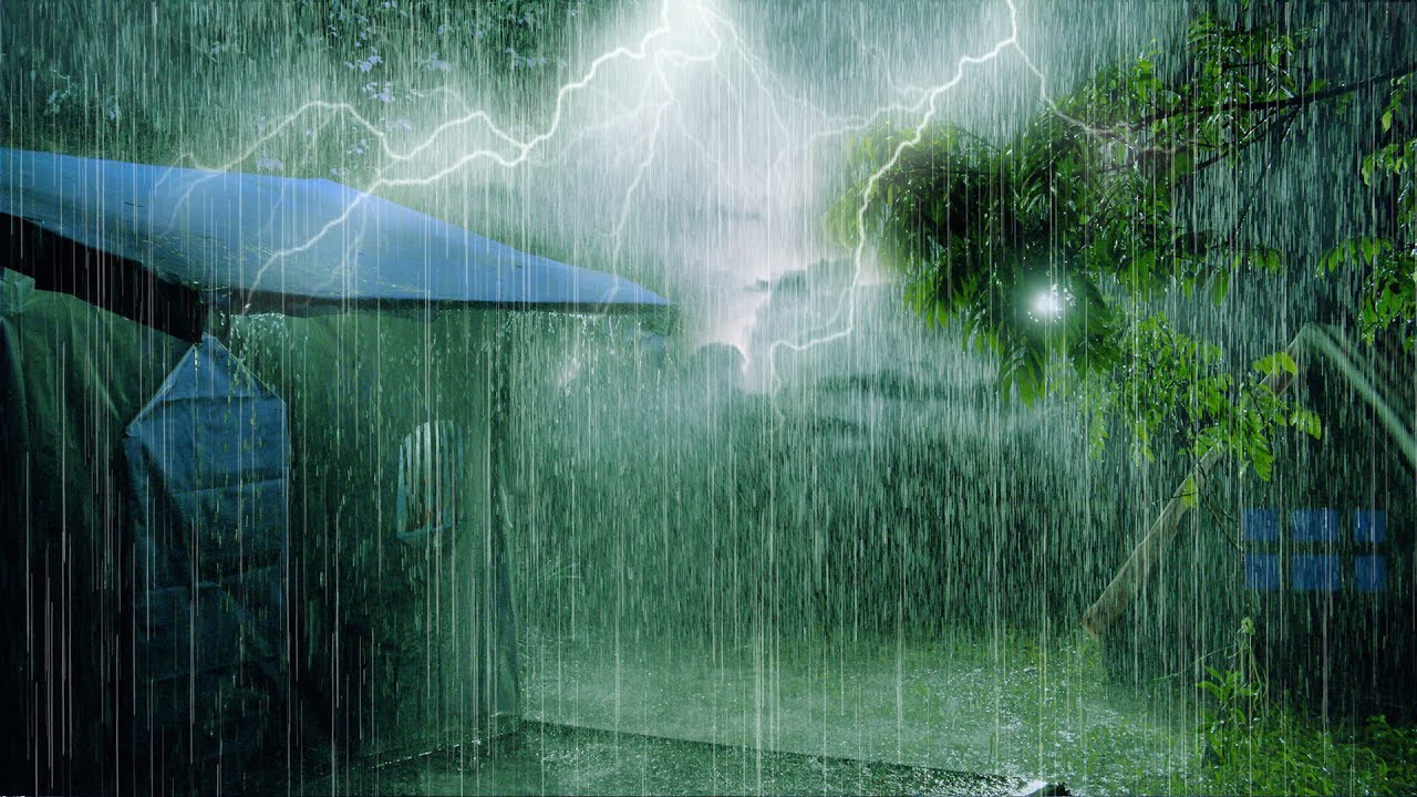 ⚡ Powerful THUNDERSTORM & RAIN at Night | Strong Rain on Tent & Very ...