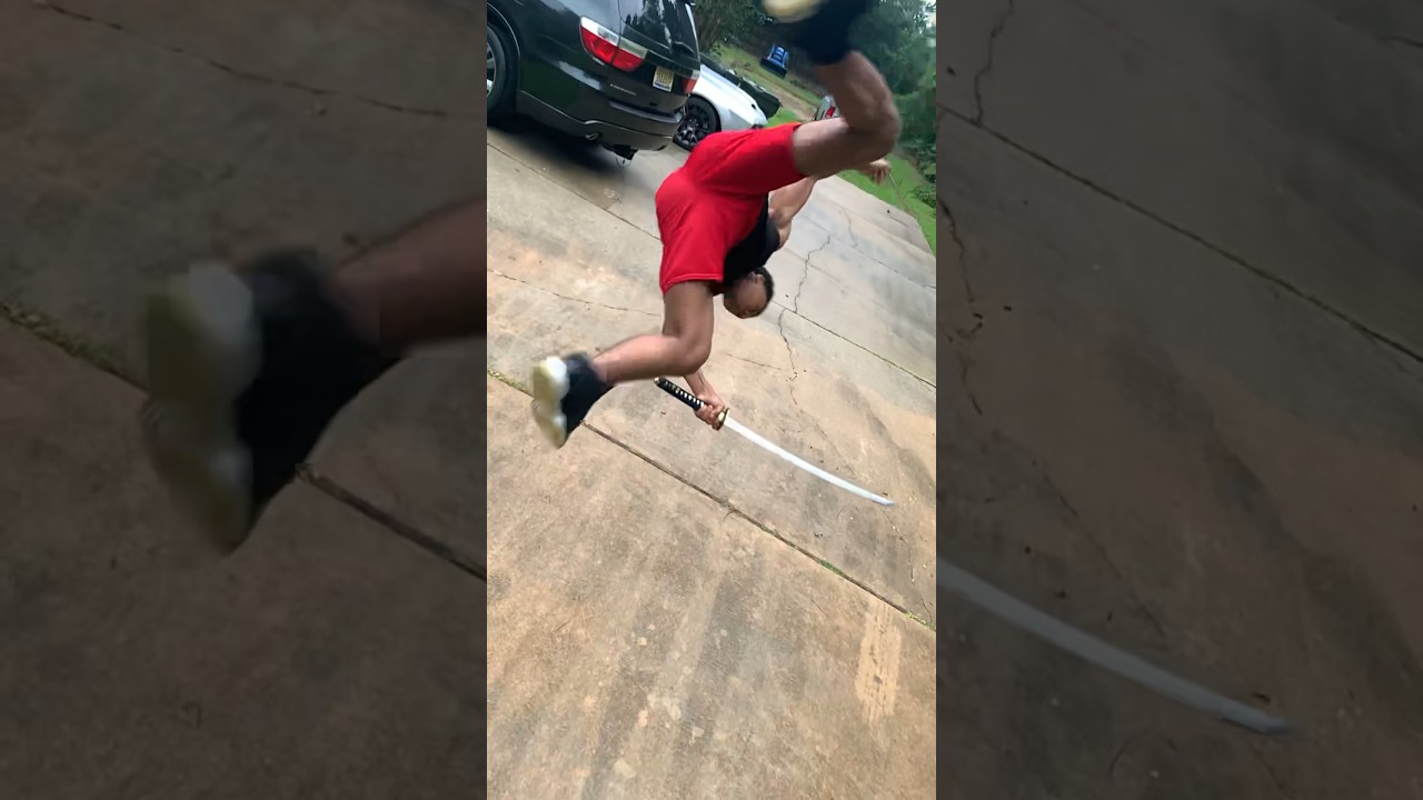 Flip with sharp katana #fight #funny #swords #martialart #flips # ...