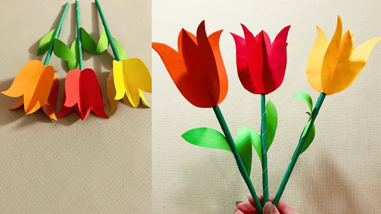 How To Make Easy Paper Flower | 3D Easy Paper Tulip | Gorgeous 3D Paper ...