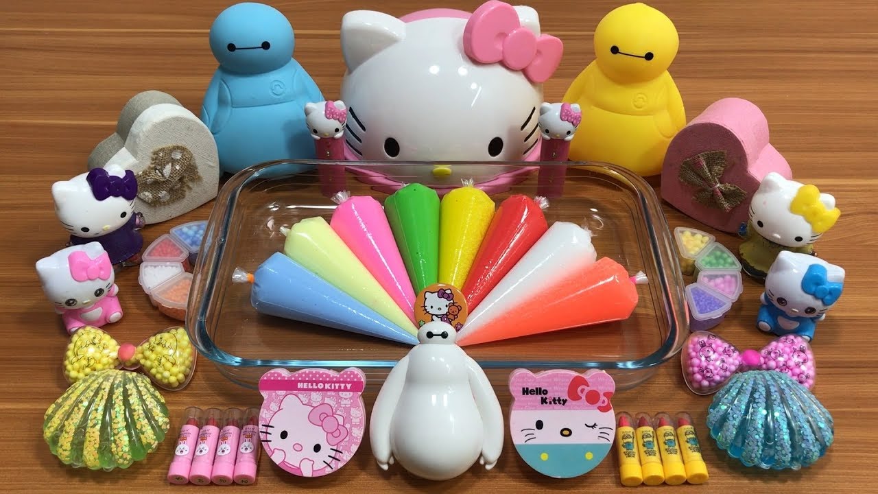 Special Series Hello Kitty and Baymax Slime | Mixing Makeup and Floam ...