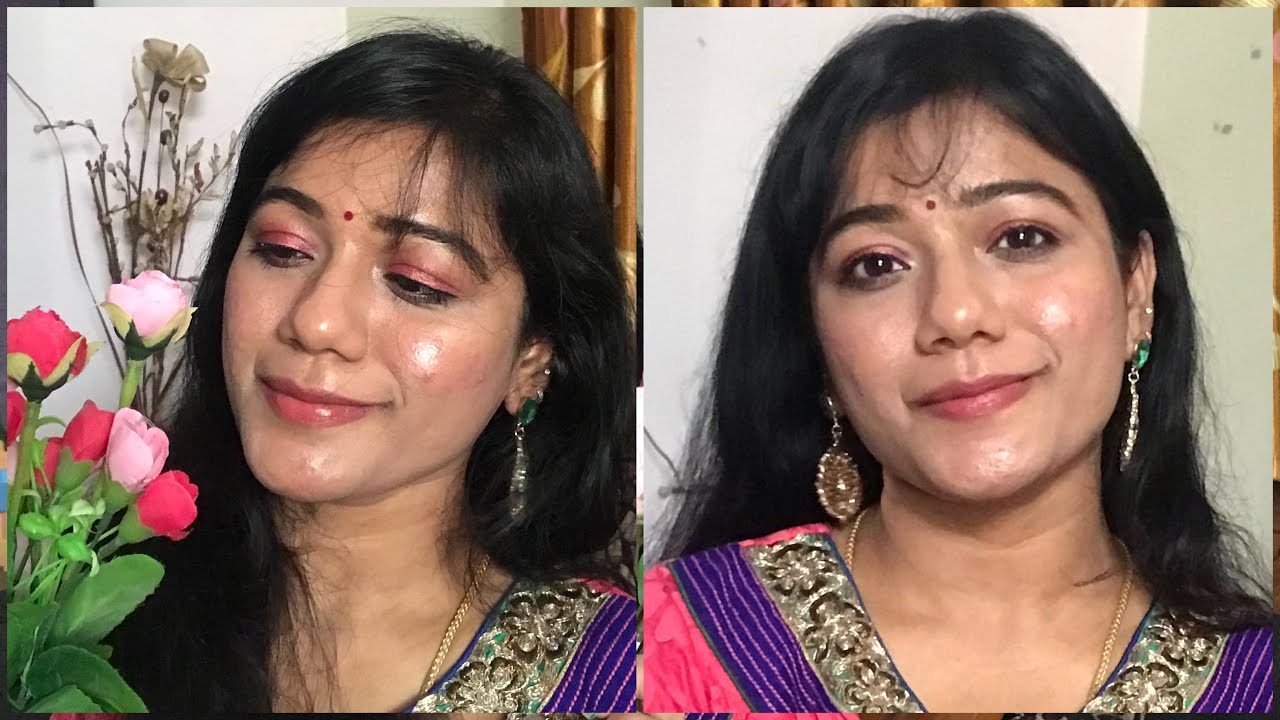 Dasara festive makeup tutorial 2020/bright and glowing look - YouTube