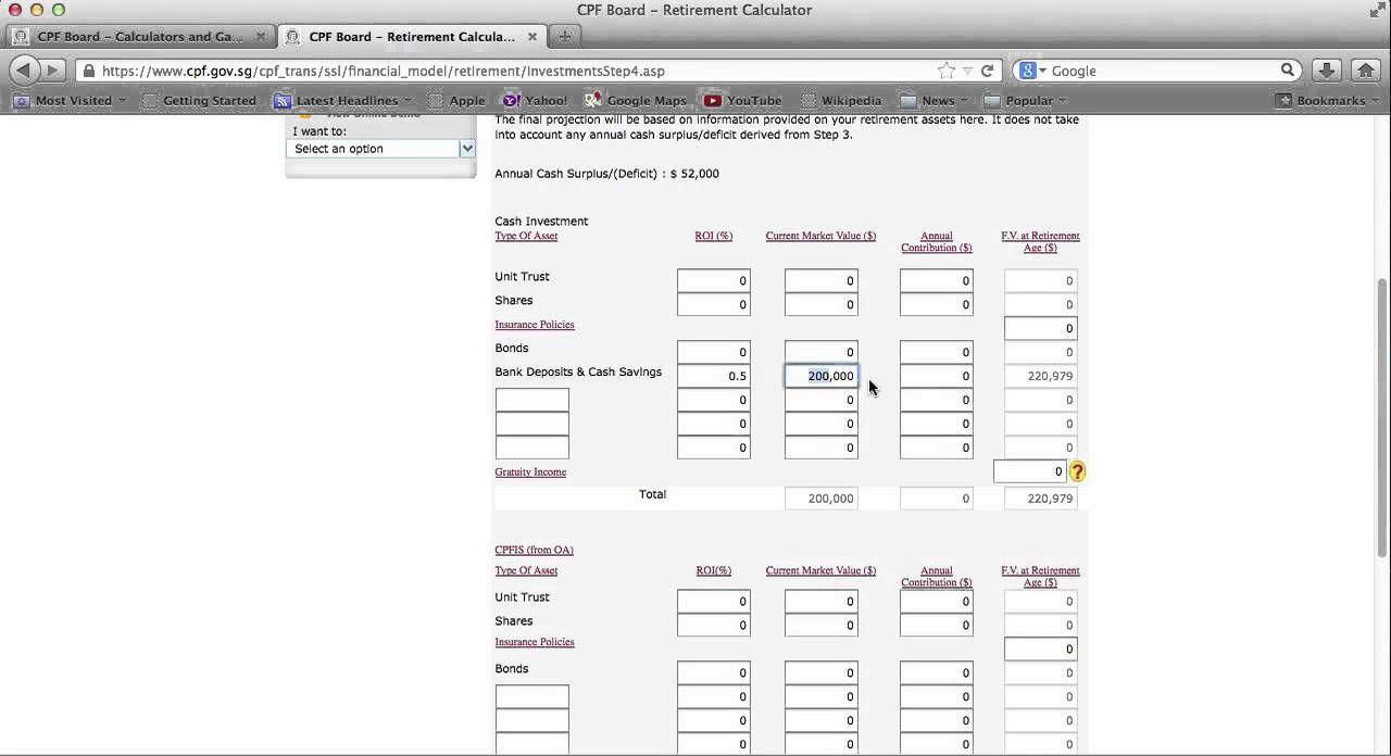 CPF Retirement Calculator Detailed - YouTube
