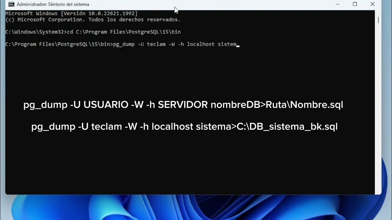 Backup de base de datos en postgreSQL por comandos en CMD en Windows 11 - YouTube