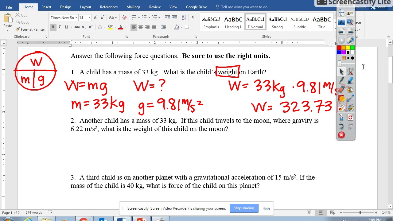 Weight and Force word prob examples - YouTube