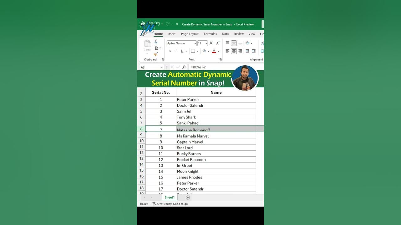 Excel Magic: Create Auto Dynamic Serial Numbers Fast! ⚡ | Excel For Fresher #shorts - YouTube