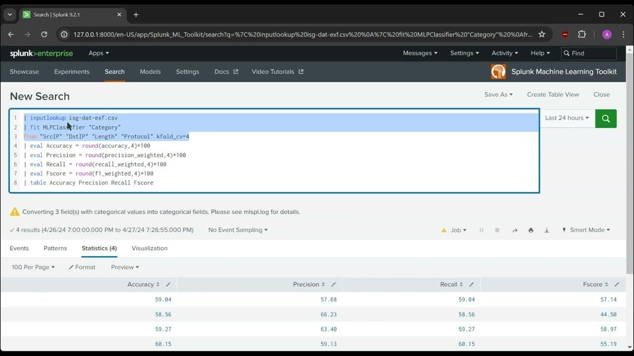 Analyzing PCAP using MLP Neural Net - Splunk Machine Learning Toolkit - YouTube