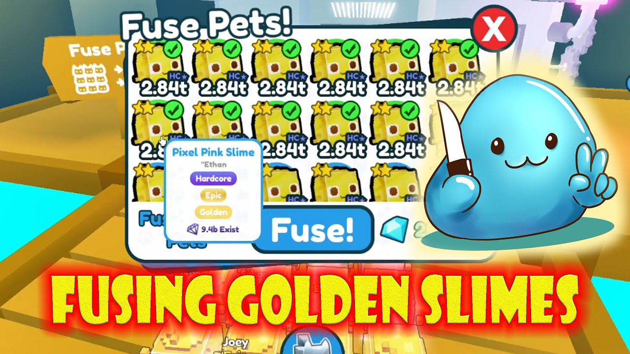 Fusing 12 Hardcore Golden Pixel Slime. Pet Simulator X. - YouTube
