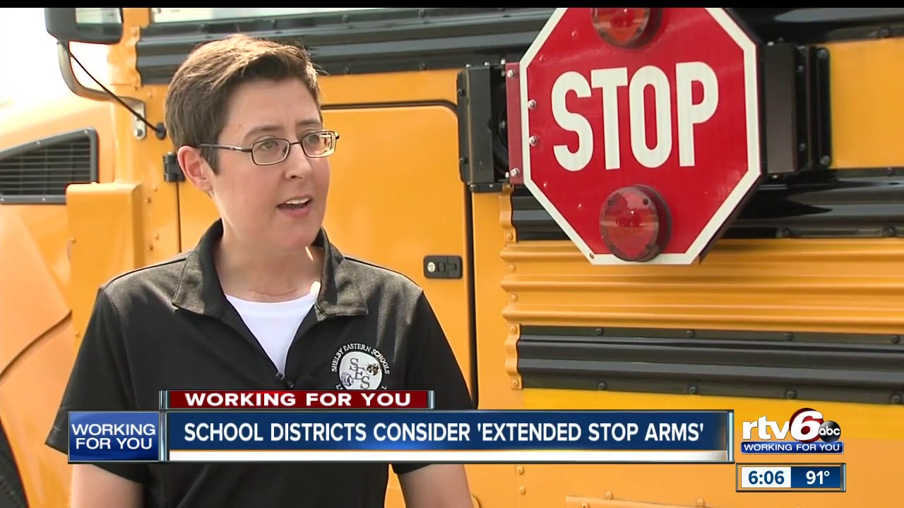 Indiana school districts consider 'extended stop arms' - YouTube
