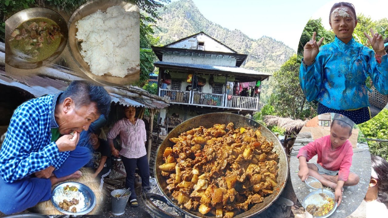 VILLAGE PARTY,COOKING AND EATING PORK MEAT & RICE||Gunyo Choli CEREMONY ...