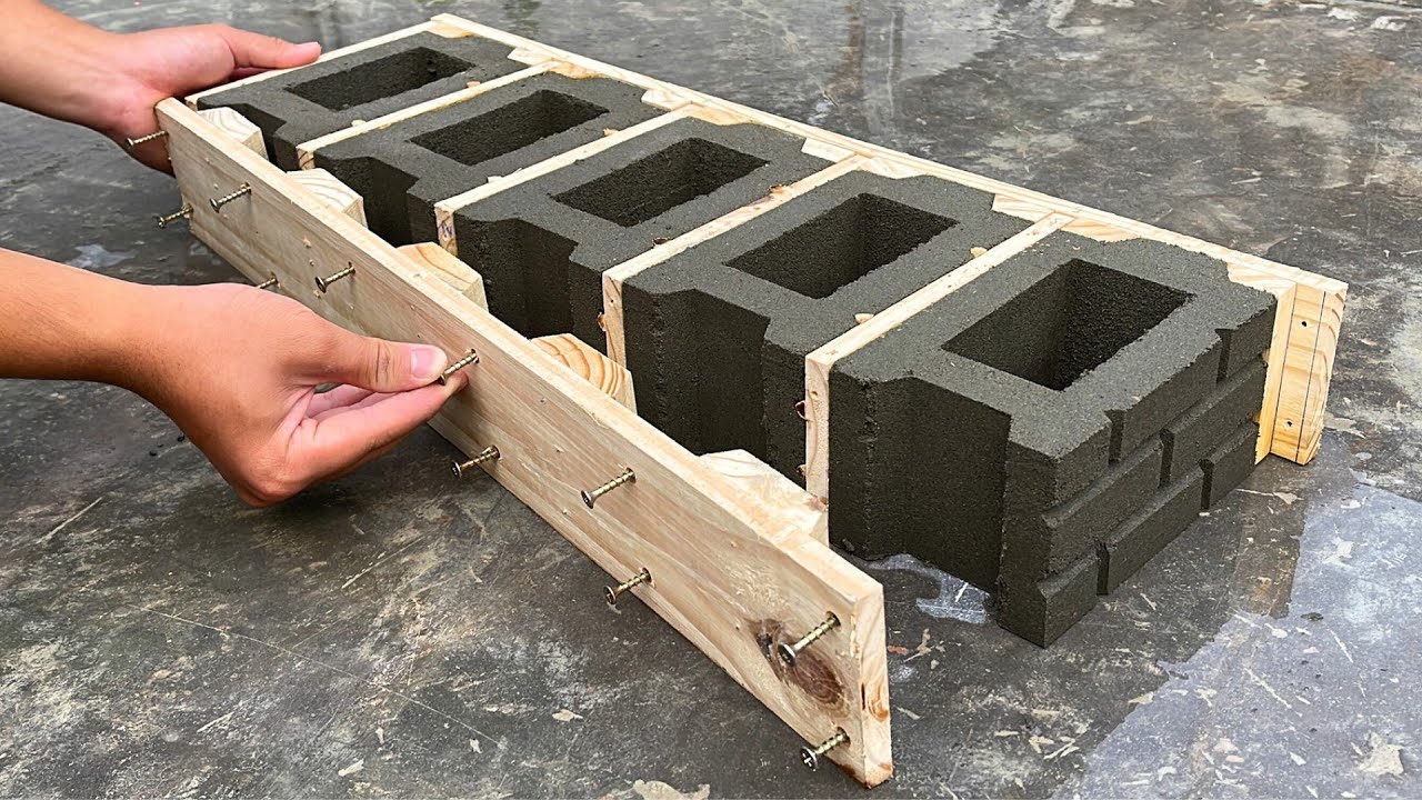 Cast 5 Bricks With Holes At The Same Time From Wooden and Cement Molds ...