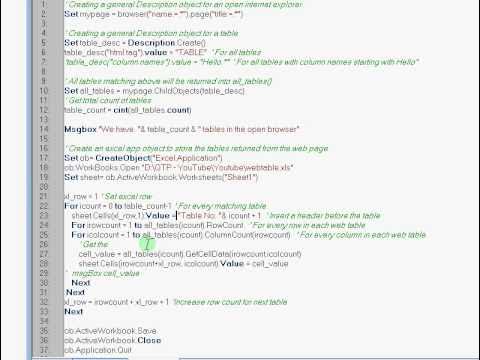 QTP eLearn Dynamic Web Table into an Excel Descriptive Programming QTP Tutorial Video QTP ...