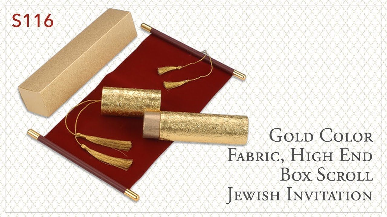 S116, Gold Color, Scroll Invitations, Jewish Invitations, Scroll ...